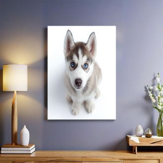 Generic Tier Husky Welpe Leinwand Wandkunst Grau Moderne Leinwandbilder Wandposter Wandbilder mit Rahmen f&uuml;r B&uuml;ro Wohnzimmer Bad Schlafzimmer Home Wand Dekor 