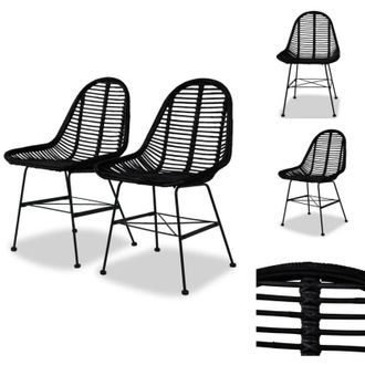 vidaXL Vidaxl - Esszimmerst&uuml;hle 2 Stk. Natur Rattan Schwarz - Esszimmerst&uuml;hle - Rattan Sessel - Schwarze St&uuml;hle - Kolonialer Stil - Gartenst&uuml;hle