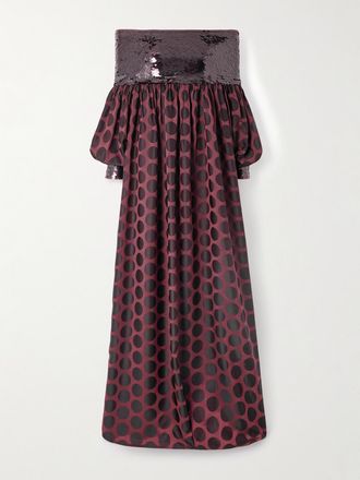 Dima Ayad Robe Aus Popeline Mit Punkten Und Pailletten - Burgunder