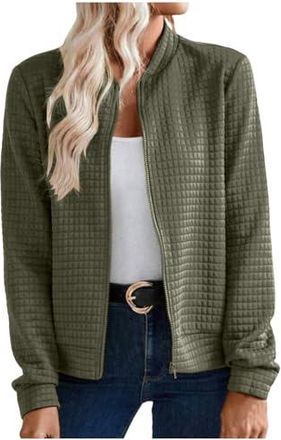 Generic Vestes d&eacute;contract&eacute;es &agrave; manches longues et fermeture &eacute;clair pour femme 2026, vert militaire, XXL