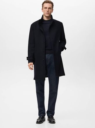 Mango Manteau en laine &agrave; col chemin&eacute;e bleu marine - Homme - XS - MANGO MAN