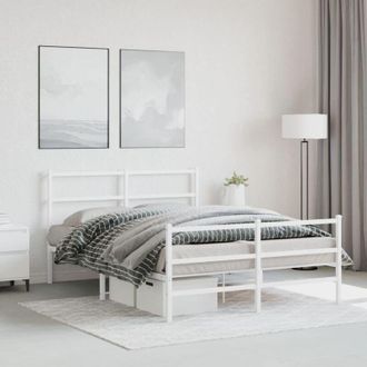 vidaXL Bettgestell mit Kopf- und Fu&szlig;teil Metall Wei&szlig; 140x200 cm Vidaxl