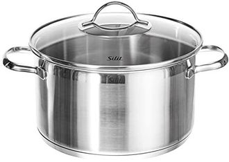 Silit Faitout Haut Bord verseur Agate Couvercle en Verre &Oslash; 24 cm Induction Acier Inoxydable Poli Passe au Lave-Vaisselle