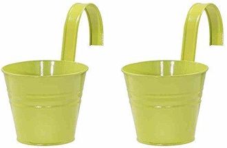 Siena Garden 303371 Blumentopf 2-er Set inklusive Halter, Zinkbleck, limegr&uuml;n