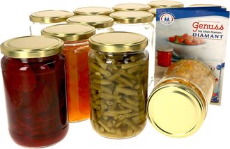 MamboCat 12er Set Einmachglas 720 ml I Rundgläser Einkochgläser mit Schraubdeckel I Twist Off to 82 I Aufbewahrungsgläser mit Deckel in Gold I inkl. Rezeptheft