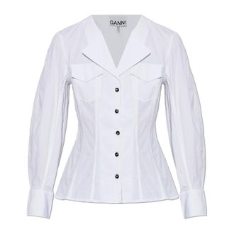 Ganni Femme, Blouses et Chemises, Blanc, Taille: 40 FR V-neck Puff-sleeve Shirt