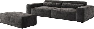DELIFE Big-Sofa Sirpio XL Mikrofaser Schwarz 270x130 cm mit Hocker