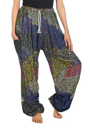 Lofbaz Damen Pfau Kordelzug Harem Boho Hose Blau B 2XL