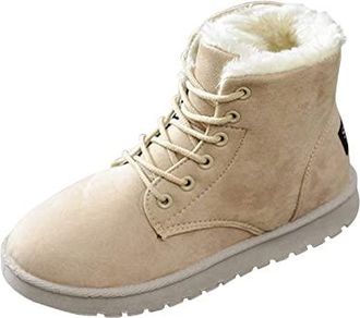 Generic Bottes de neige chaudes et d&eacute;contract&eacute;es pour femme - &Eacute;l&eacute;gantes - Doublure en polaire - Confortables - Talon plat - Antid&eacute;rapantes - Lacets, beige, 38