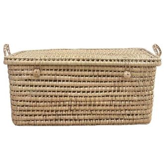 HOME MAISON Malle de rangement feuille de palmier - Coffre de rangement feuille de palmmier - 20 x 40 x 20 cm - Artisanat Marocain - Couleur Naturel