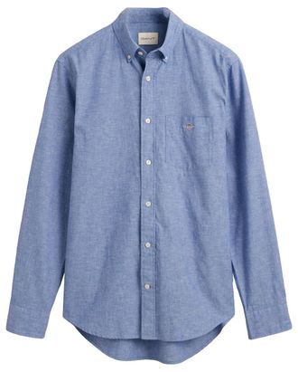 GANT Herren REG Cotton Linen Shirt Hemd, Rich Blue, Large