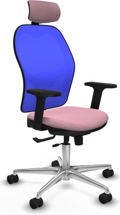Piqueras y Crespo Ergonomischer B&uuml;rostuhl, Lendenwirbelst&uuml;tze, verstellbare Arme und Kopfteil, h&ouml;henverstellbar und neigbar, ausgestattet mit Syncro/Traslack. Blau/Rosa