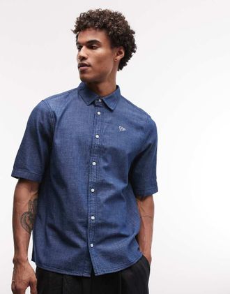 New Era Chemise manches courtes en jean &agrave; logo - Bleu
