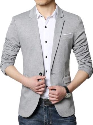 Onsoyours Blazer Homme Veste de Costume Slim Fit Un Bouton/Deux Boutons Casual Jacket Blazer Homme El&eacute;gant Formel pour Mariage Business Soir&eacute;e C Gris XL