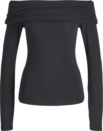Jack & Jones Damen Jxmille STR Ls Off Sh Top JRS Langarmshirt, Black, X-Small