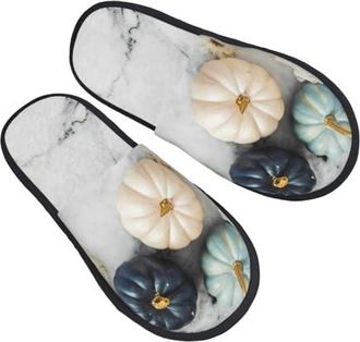 Generic Pantoufles Moelleuses Citrouille Et Marbre Blanc Chaussons Chauds Maison Chausson Pour Chambre Ext&eacute;rieur Femme L