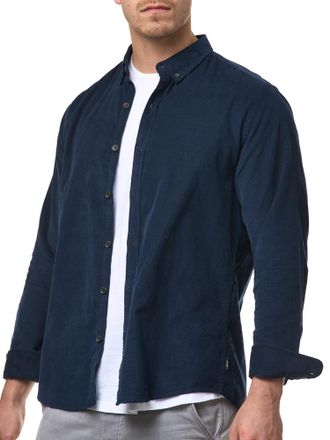 Indicode Herren Ryan Kordhemd aus Baumwolle | Herrenhemd Kord Cord Freizeithemd Navy, XXL