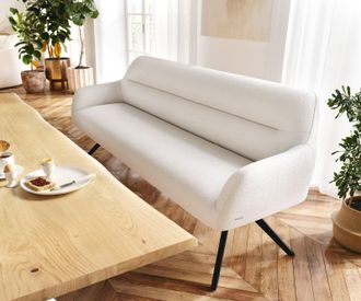 DELIFE Esszimmerbank Taya-Flex 200 cm Boucl&eacute; Creme-Wei&szlig; Kreuzgestell kantig Schwarz Taschenfederkern, B&auml;nke