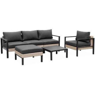 Sweeek Gartenlounge-Set Aluminium und Polyrattan, 5 Sitzpl&auml;tze Anthrazit / Dunkelgrau