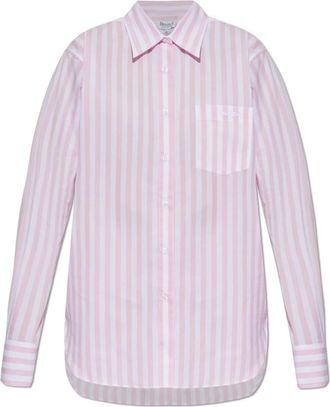 Hunza G Femme, Blouses et Chemises, Rose, Taille: 40/42 FR Chemise Oversize Ray&eacute;e Brod&eacute;ee