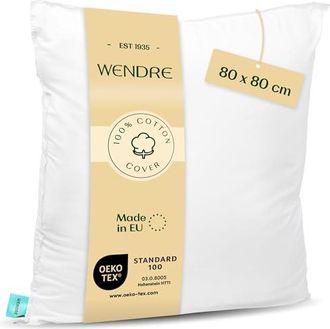 Wendre Oreiller Respirant Sleep 80x80 cm - Doux, 100% Coton Housse en Percale, Lavable - Oreiller Luxueux et Confortable pour Le Lit - Durable, Anallergique,