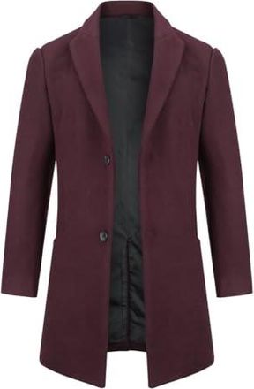 AlltheMen Manteaux Homme en Laine Hiver Long Veste Trench Coat Chaud Slim Deux Boutonnages Pardessus Parka Coupe Vent Vin Rouge 3XL