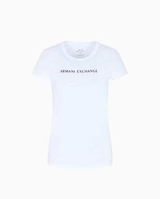 A|X Armani Exchange Womens Short Sleeve Front Bold Logo Lettering Slim fit, T-Shirt, White, S
