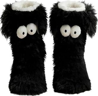 Generic Chaussettes dhiver amusantes et confortables, mignonnes &agrave; gros yeux antid&eacute;rapantes, chaudes et pelucheuses avec de grands yeux mignons, polaire &eacute;paiss