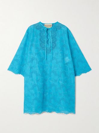 Valentino Garavani Mini-robe En Coton &Agrave; Broderie Anglaise Et &Agrave; Liens - Bleu