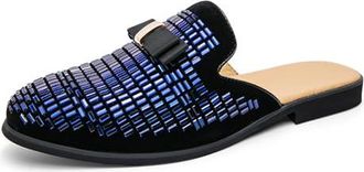 Generic Mules plates à bout en amande pour homme - Confortables - Dos nu - Avec boucle, bleu, 42 2/3 EU
