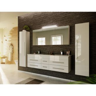 Magnolia Home Badm&ouml;belset Roma XL 4-teilig Spiegelschrank 2x Hochschrank weiss hochglanz