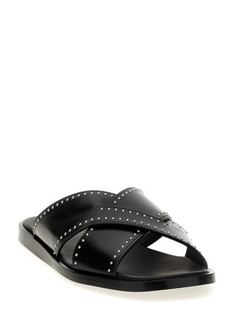Churchs Womens Black Calf Leather Bos Taurus Slides Shoe