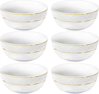 Wilmax England Wilmax - Salatschalen - 6 Stück - Ø 12cm - Porzellan - Weißer Schüssel - Schale mit Goldmuster - 380 ML - Für Snacks, Salat - Elegant und Kratzfest - 