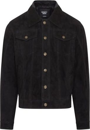 Infinity Leather Veste en jean en cuir western en daim de chèvre noir Trucker pour homme
