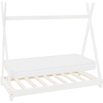 ML Design Ml-design - Lit dEnfant Tipi 70 x 140 cm Blanc avec Matelas à Mousse Froide Hypoallergénique et Sommier à Lattes, Housse Amovible Respirant Lavable