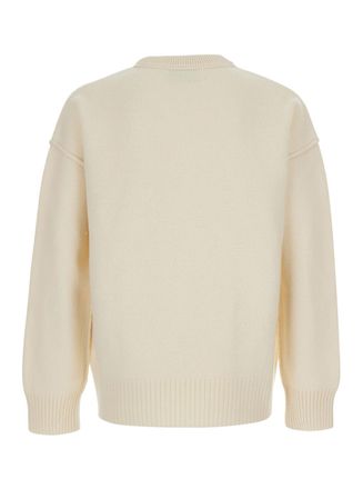 Ami Mens Crewneck Sweater Ami De Coeur White Cotton Tops Top