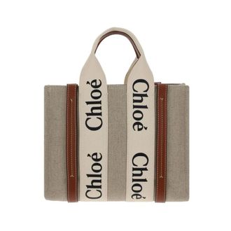 Chlo&eacute; Femme, Sacs, Beige, Taille: ONE Size Sac Woody en Toile avec Finitions en Cuir