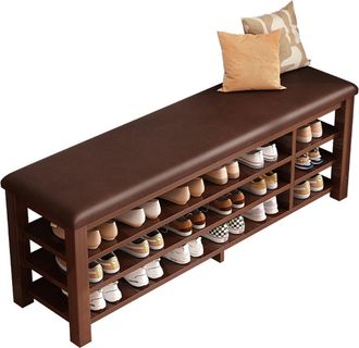 Generic Schuhregal mit Bank Eingangsaufbewahrungsaufbewahrung Massivholz Schuhbank gepolstert Kleiner Eingangsbank Sitz Mudroom Flur Flur Schuhschrank gepolst