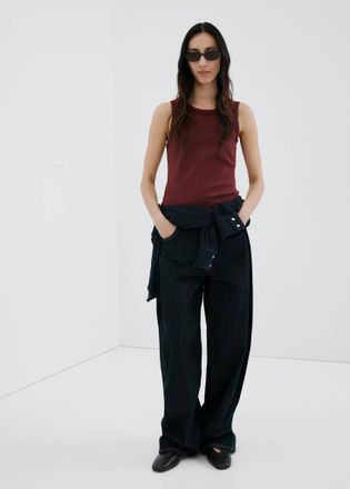 Mango Top finitions festonn&eacute;es marron - Femme - XXS - MANGO