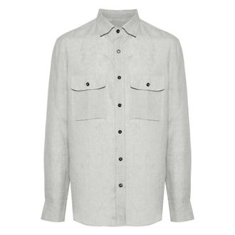 Brioni Homme, Chemises, Gris, Taille: XL Chemise D&eacute;contract&eacute;e Grise en Lin &agrave; Manches Longues