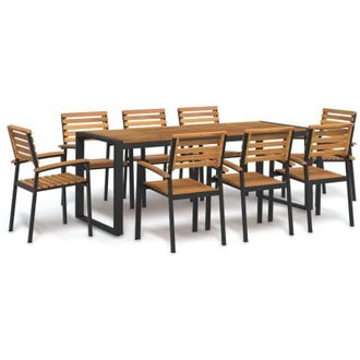 vidaXL vidaXL Ensemble &agrave; manger de jardin 9 pcs bois dacacia solide et m&eacute;tal