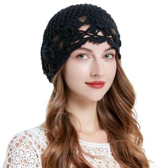ZLYC Damen Beanie-Mütze, Blumen, Schwarz, Einheitsgröße