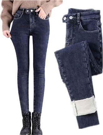 Generic Jean doubl&eacute; en polaire pour femme, taille haute, coupe skinny pour lhiver, doublure extensible chaude, pantalon thermique doubl&eacute; en polaire, C3., XS