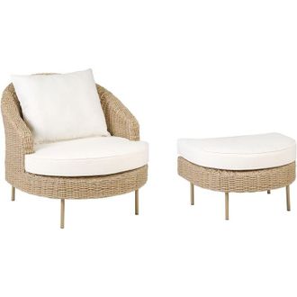 Beliani Beliani - Fauteuil de Jardin avec Ottoman Repose Pieds en Rotin pe Couleur Naturelle Arcille