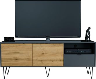 Vladon TV-Board Marino, Lowboard mit 2 Türen Eiche Evoke und 1 Schublade Anthrazit matt, Made in Germany, Korpus Anthrazit matt (152,5 x 60,5 x 37 cm)