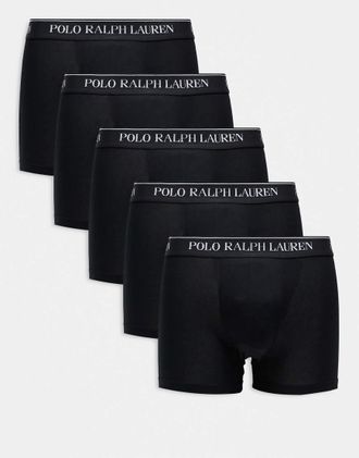 Polo Ralph Lauren Lot de 5 boxers classiques &agrave; taille griff&eacute;e - Noir