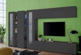 Dmora Ausgestattete Wand Clemente, 5-türiges TV-Ständer-Wohnzimmerset, Mehrzweck-Wohnzimmermöbel, 100% Made in Italy, 340 x 30 x 180 cm, Anthrazit