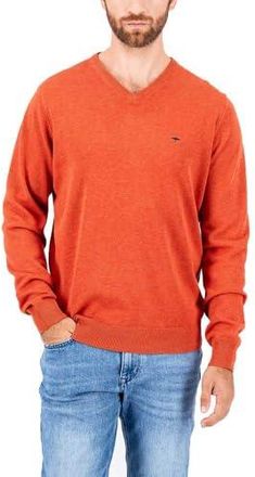 Fynch-Hatton Pull en tricot fin pour homme avec col en V, rouille, L