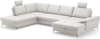 Cavadore Cavadore Wohnlandschaft Castiel mit Federkern / Sofalandschaft mit großem Longchair, Bett, Bettkasten, Sitztiefenverstellung, Kopfstützen und Metallfü