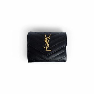 Saint Laurent Cassandre Matelass&eacute; Trifold Wallet in Grain De Poudre Embossed Leather